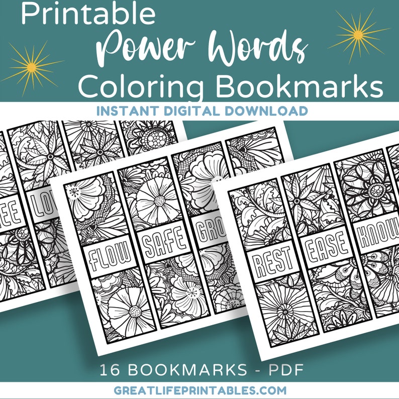 Coloring Bookmarks, Printable Bookmarks, Bookmark Set, Floral Bookmark ...