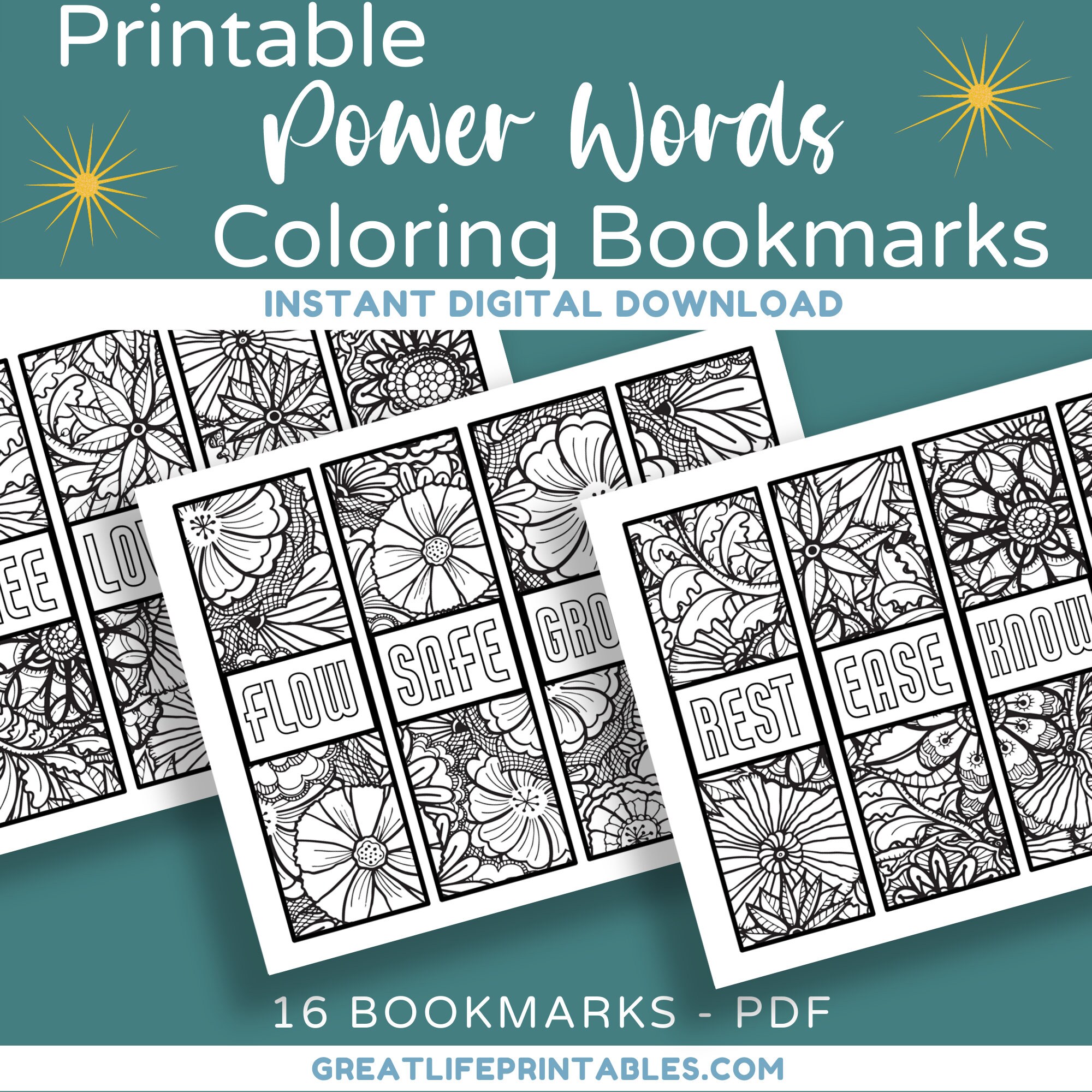 Coloring Bookmarks, Printable Bookmarks, Bookmark Set, Floral Bookmark ...
