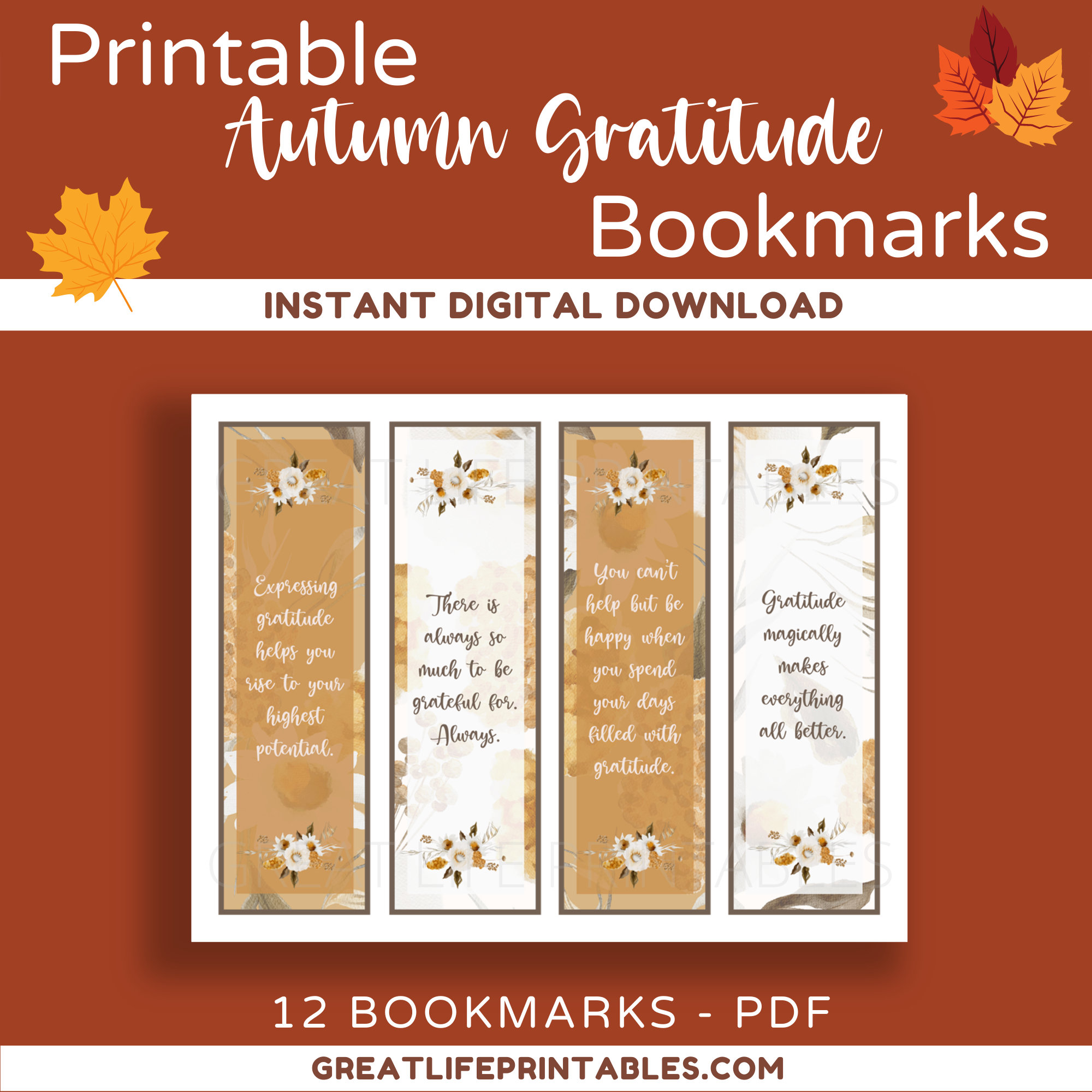 Printable Bookmarks, Autumn Bookmark, Bookmark Set, Thanksgiving ...