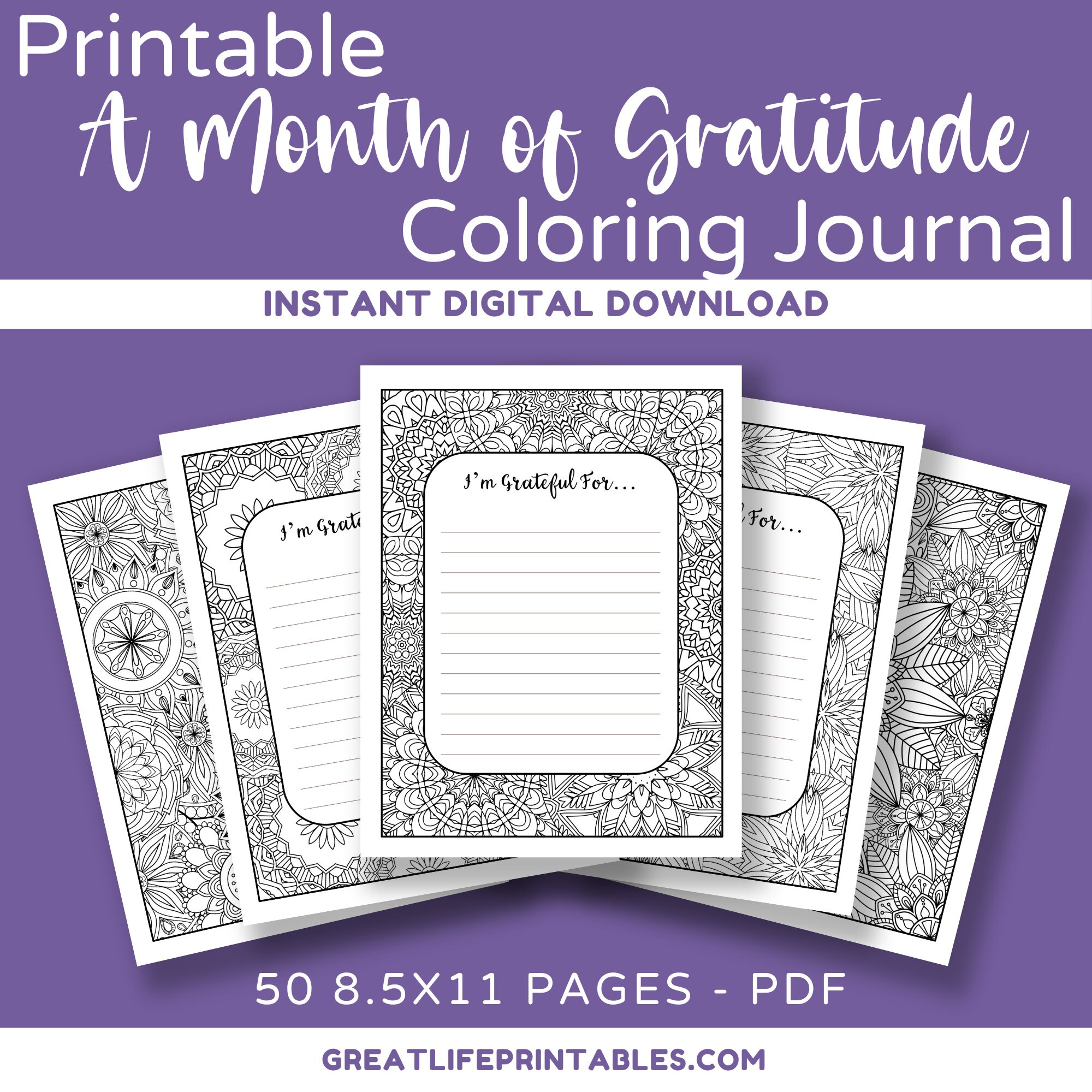 Gratitude Journal, Printable Journal, Coloring Journal, Adult Coloring ...