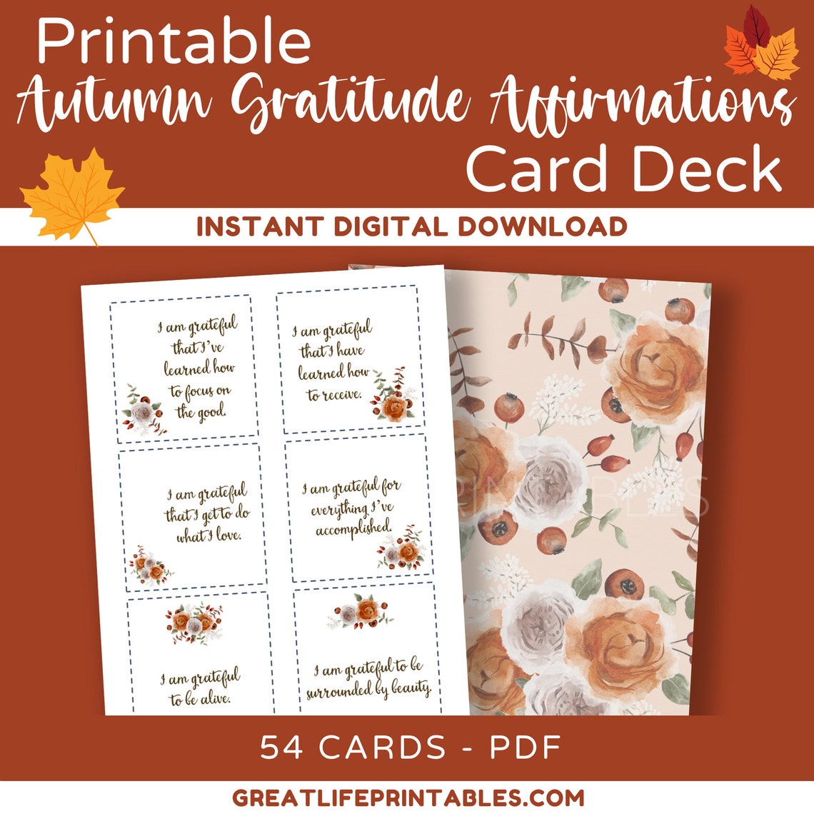 Printable Gratitude Card Deck, Gratitude Affirmations, Autumn ...