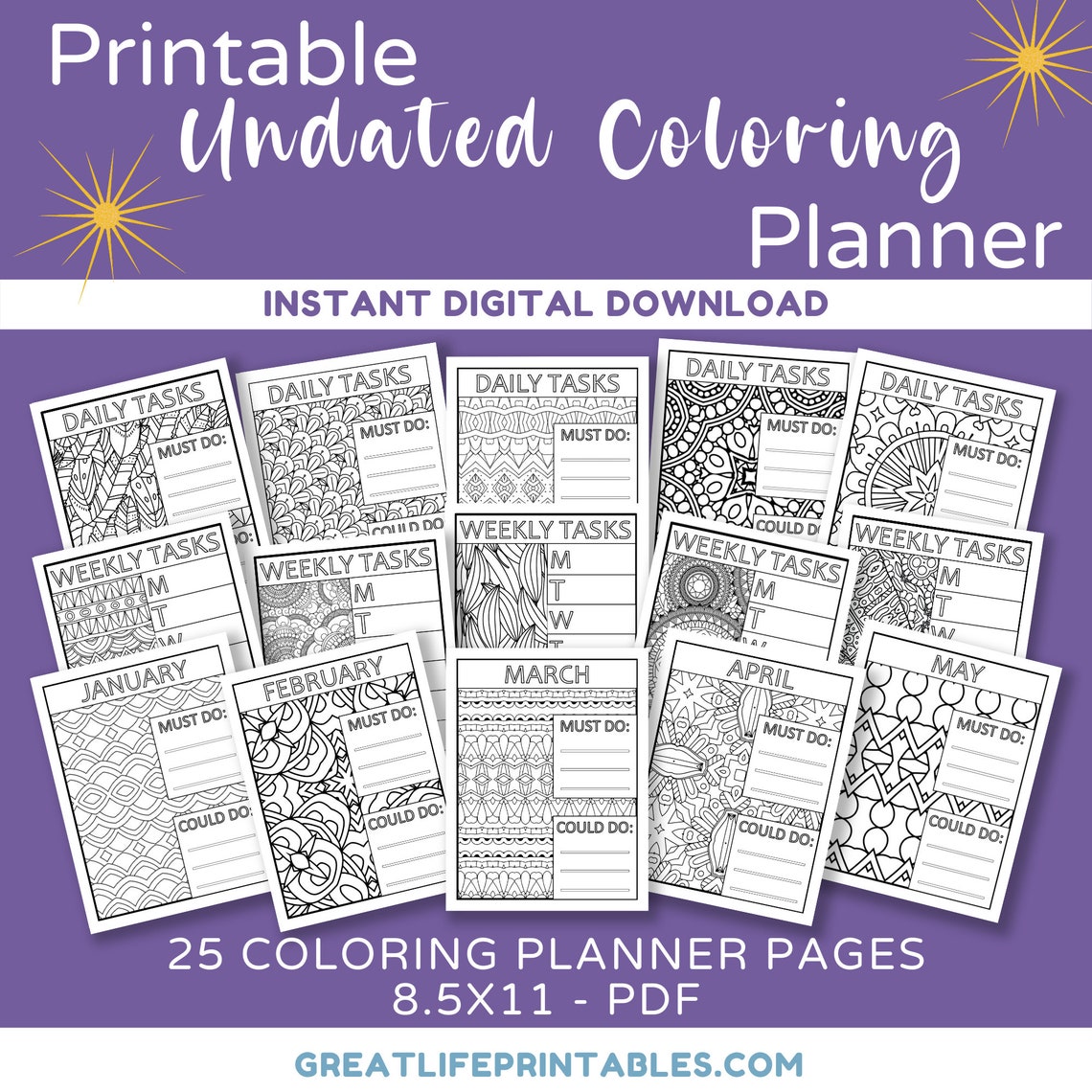 Coloring Planner, Printable Planner, Undated Planner, Monthly Planner ...