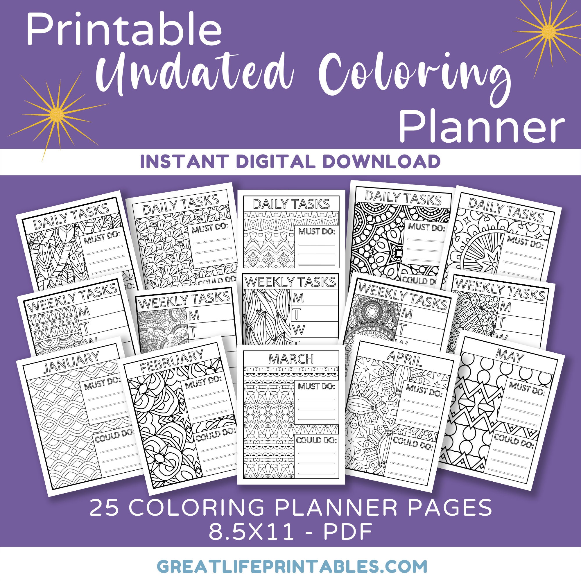 Coloring Planner, Printable Planner, Undated Planner, Monthly Planner ...