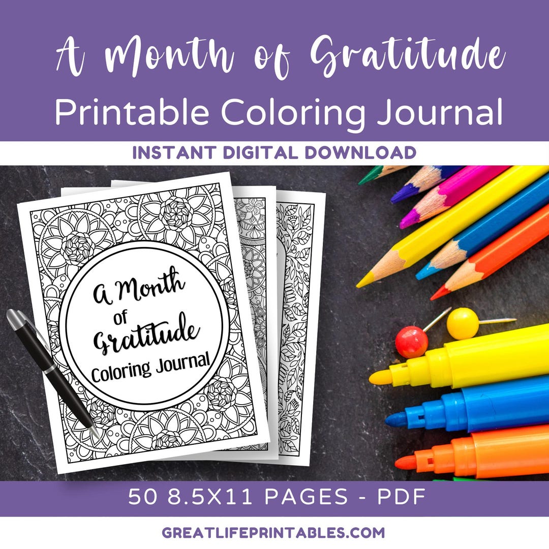 Gratitude Journal, Printable Journal, Coloring Journal, Adult Coloring ...