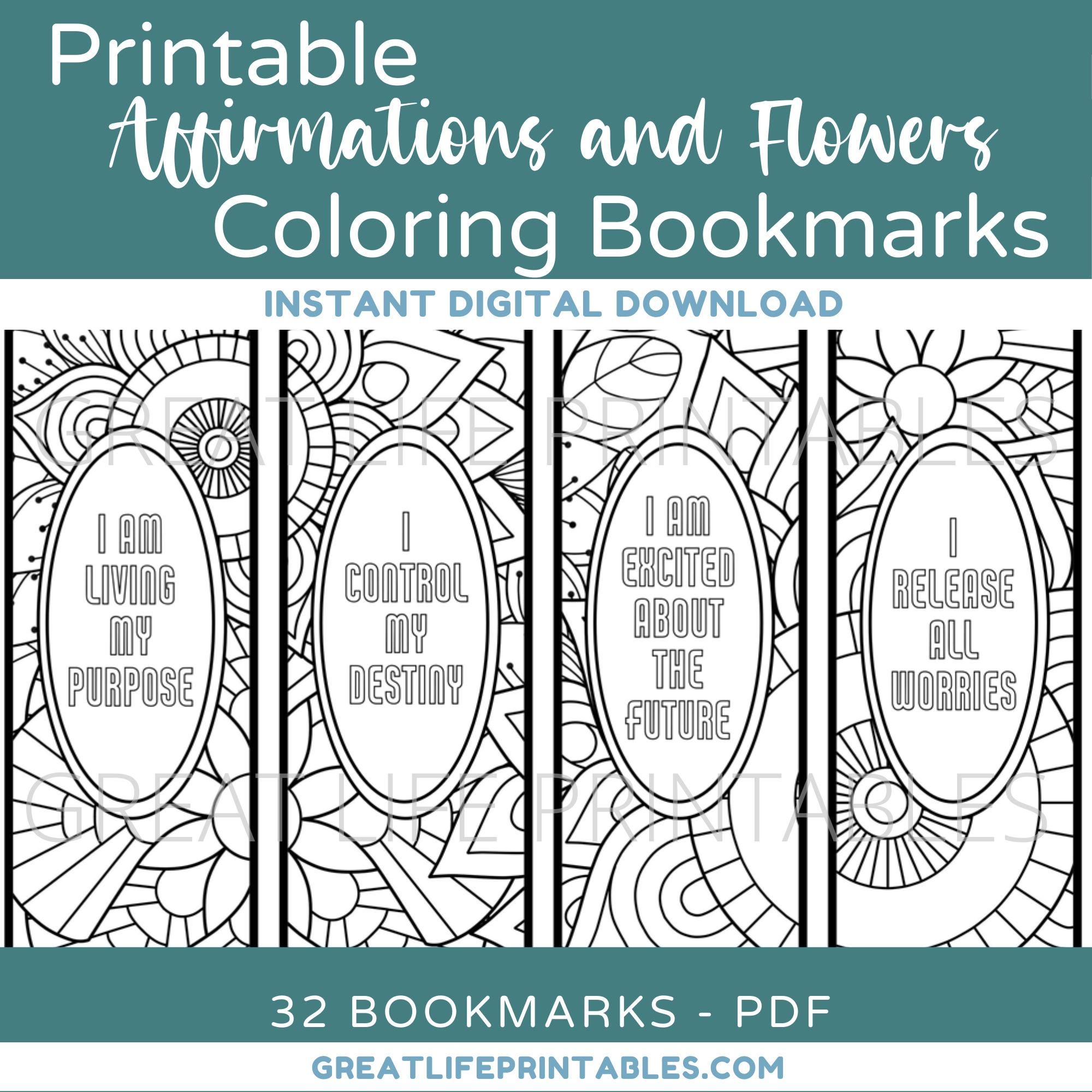 Coloring Bookmarks, Printable Bookmarks, Bookmark Set, Floral Bookmark ...