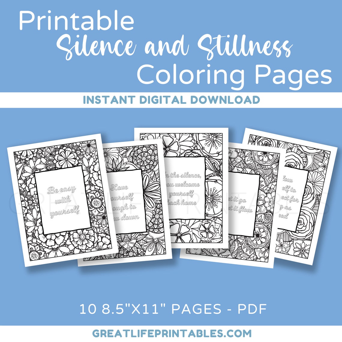 Printable Silence and Stillness Coloring Pages Vol 1, Floral Digital ...