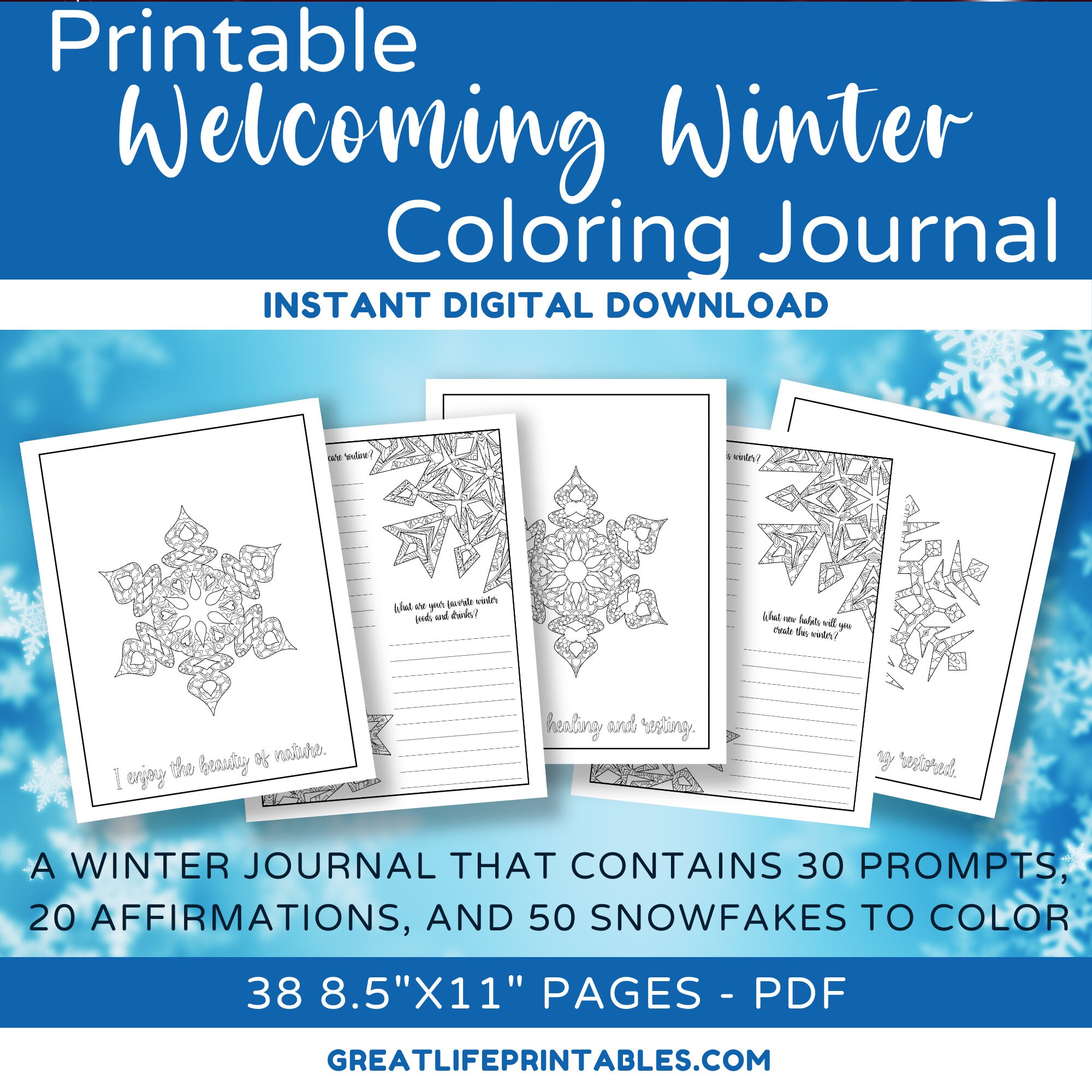 Winter Journal Printable, Snowflakes Coloring Pages, Printable ...