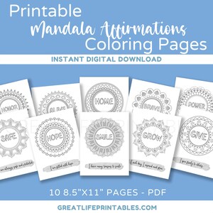 Printable Mandala Affirmations Coloring Pages Bundle, Adult Coloring ...