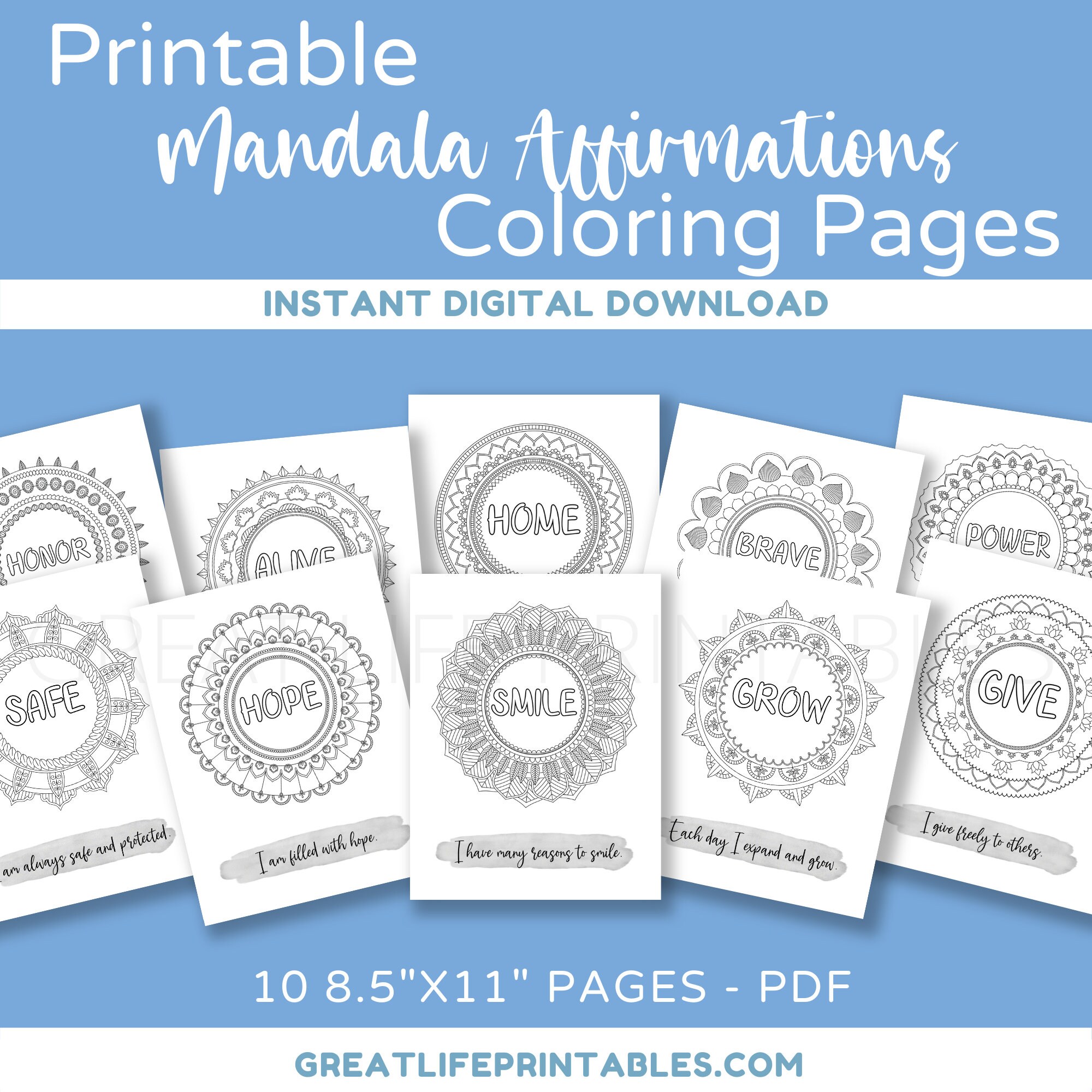 Printable Mandala Affirmations Coloring Pages Bundle, Adult Coloring ...