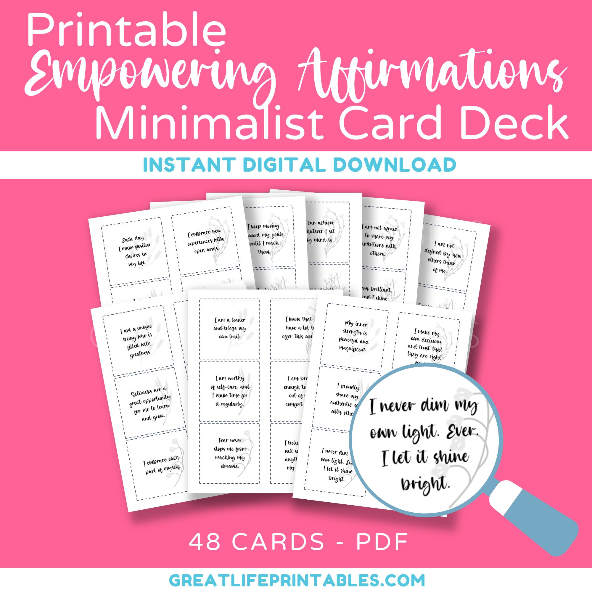 Printable Empowering Affirmation Cards, Minimalist Card Deck ...