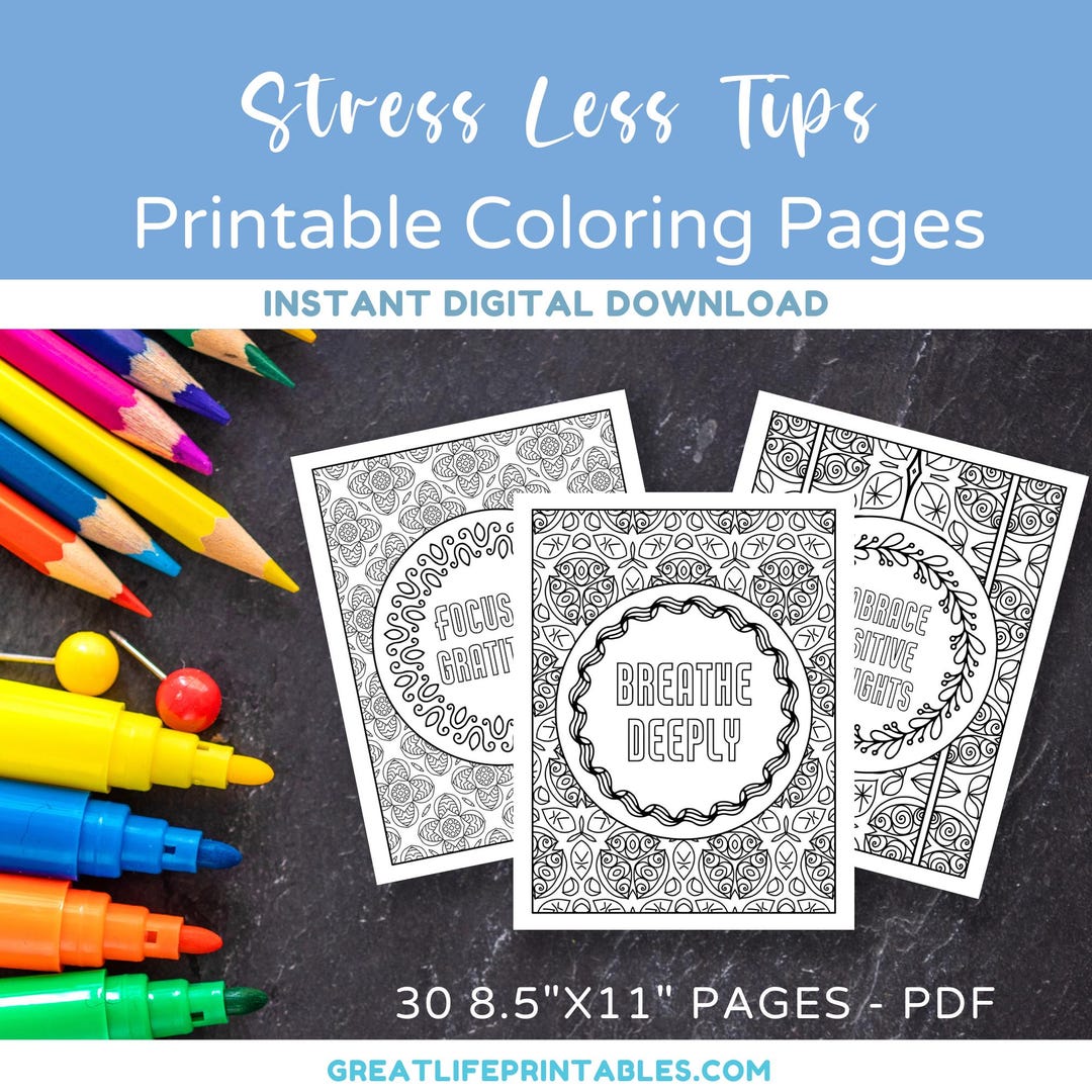 Stress Less Tips Printable Coloring Pages, Relaxing Coloring Pages ...
