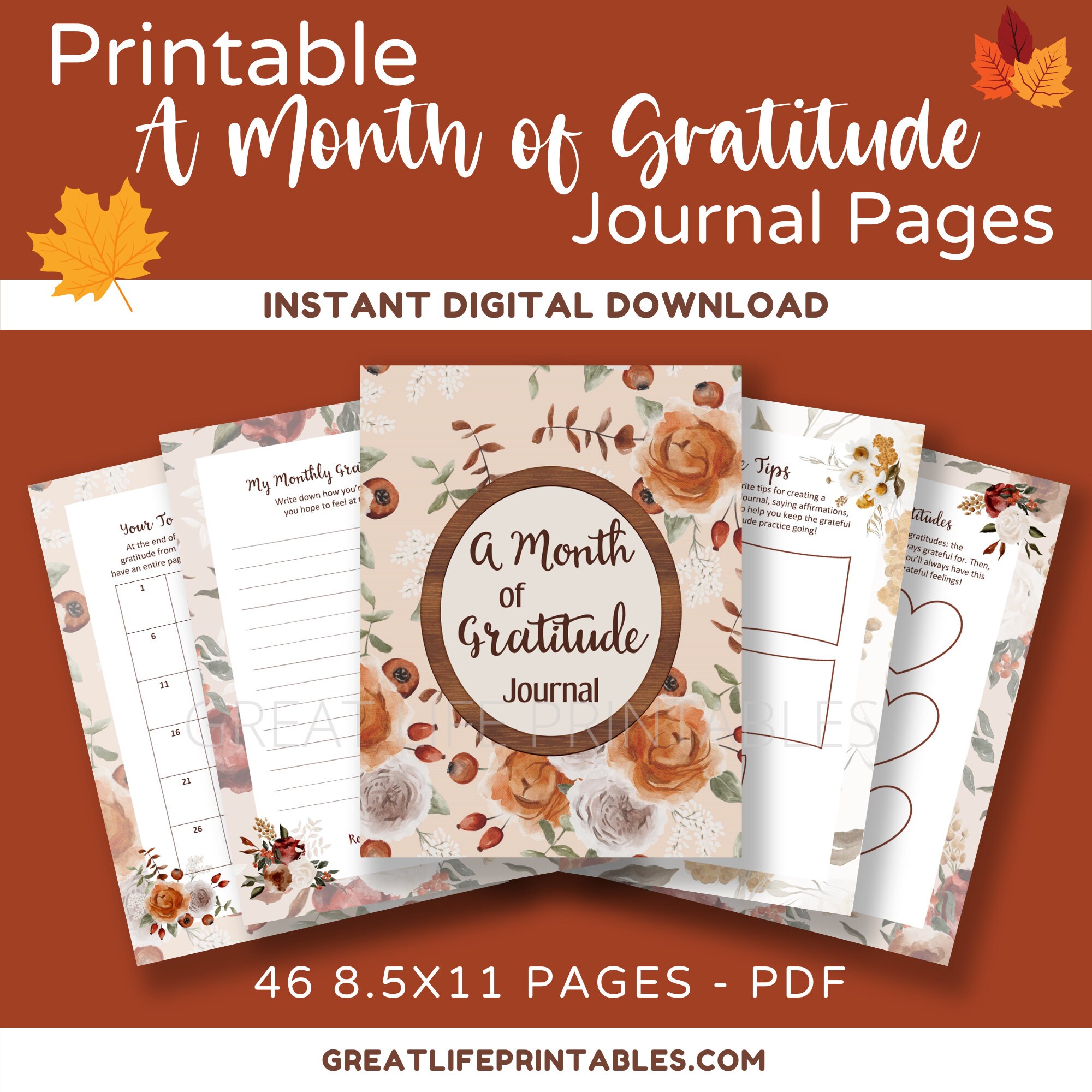 Gratitude Journal, Printable Journal, Autumn Journal, Journal Prompts ...