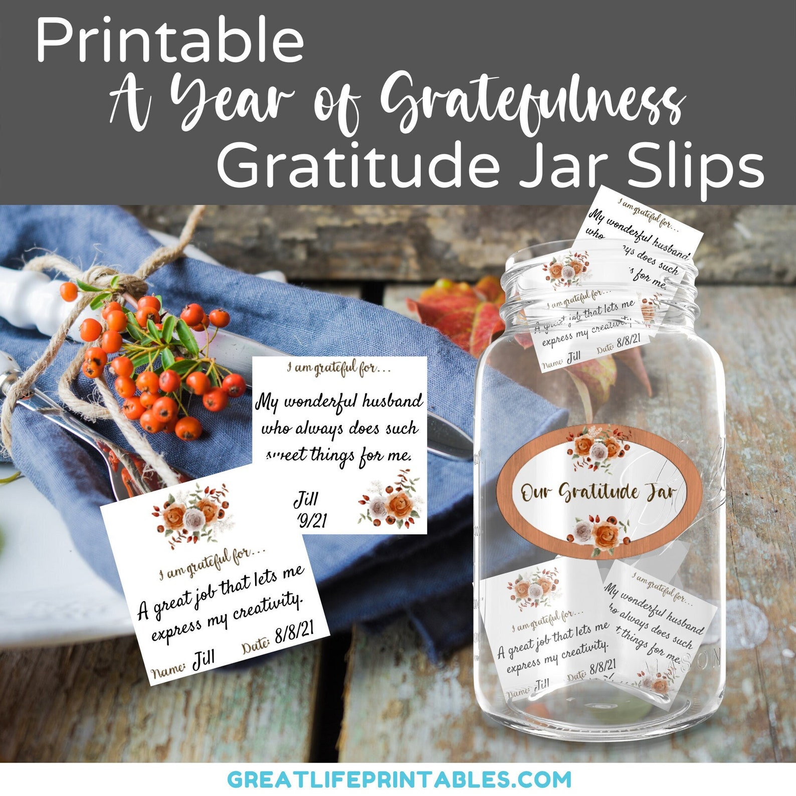 Gratitude Cards Printable, Gratitude Jar Printable, Printable ...
