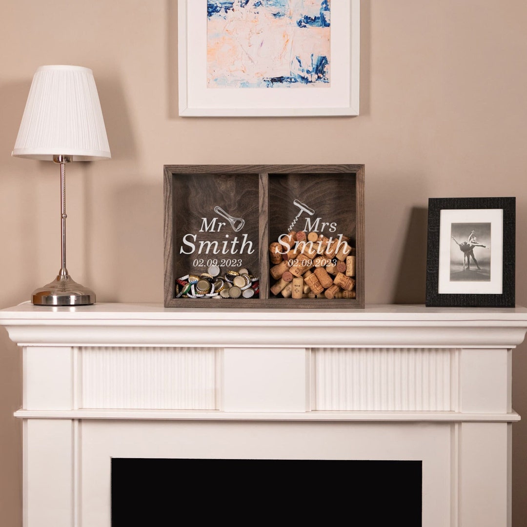 Customized Wooden Beer Cap Shadow Box, Engraved Wine Cork Shadow Box ...