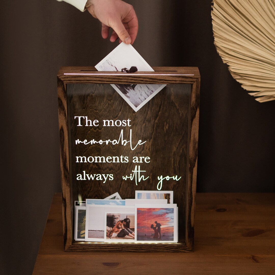 Led Light Photo Holder Box, Photo Memory Box, Wooden Box Personalized ...