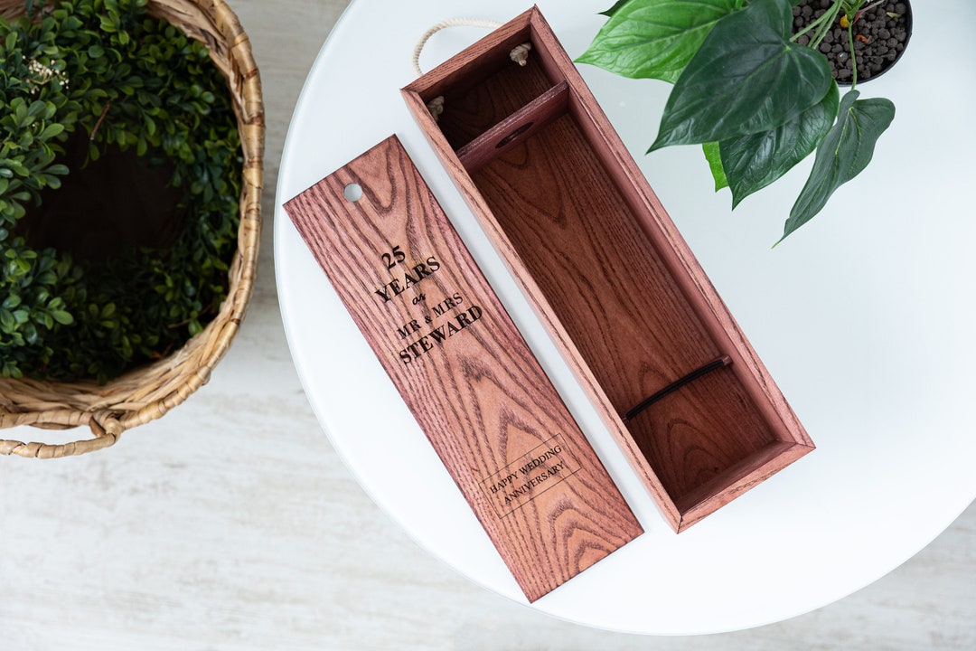 Personalised Champagne Wooden Bottle Box, Couple Gifts, Personalised ...