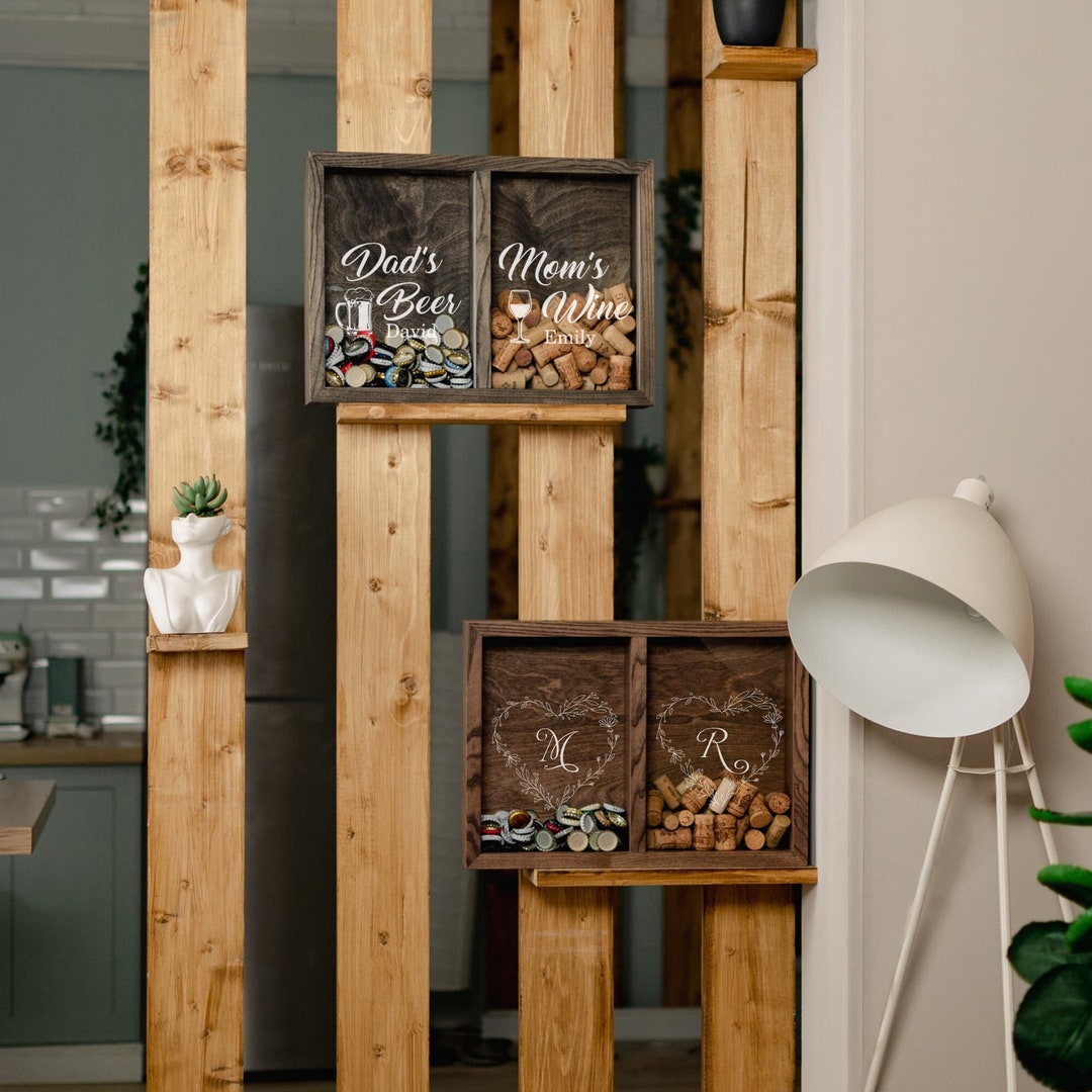 Customized Wooden Beer Cap Shadow Box, Engraved Wine Cork Shadow Box ...