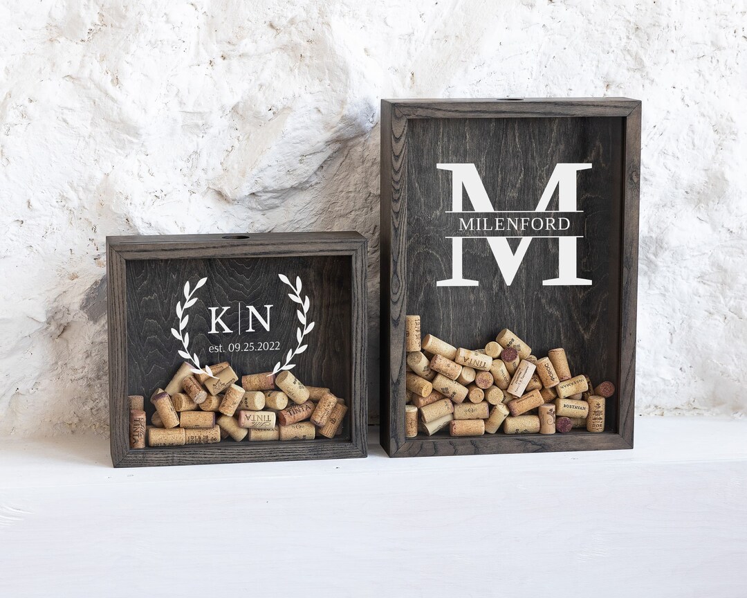 Wedding Shadow Box Guest Book, Custom Wine Cork Holder, Personalized ...
