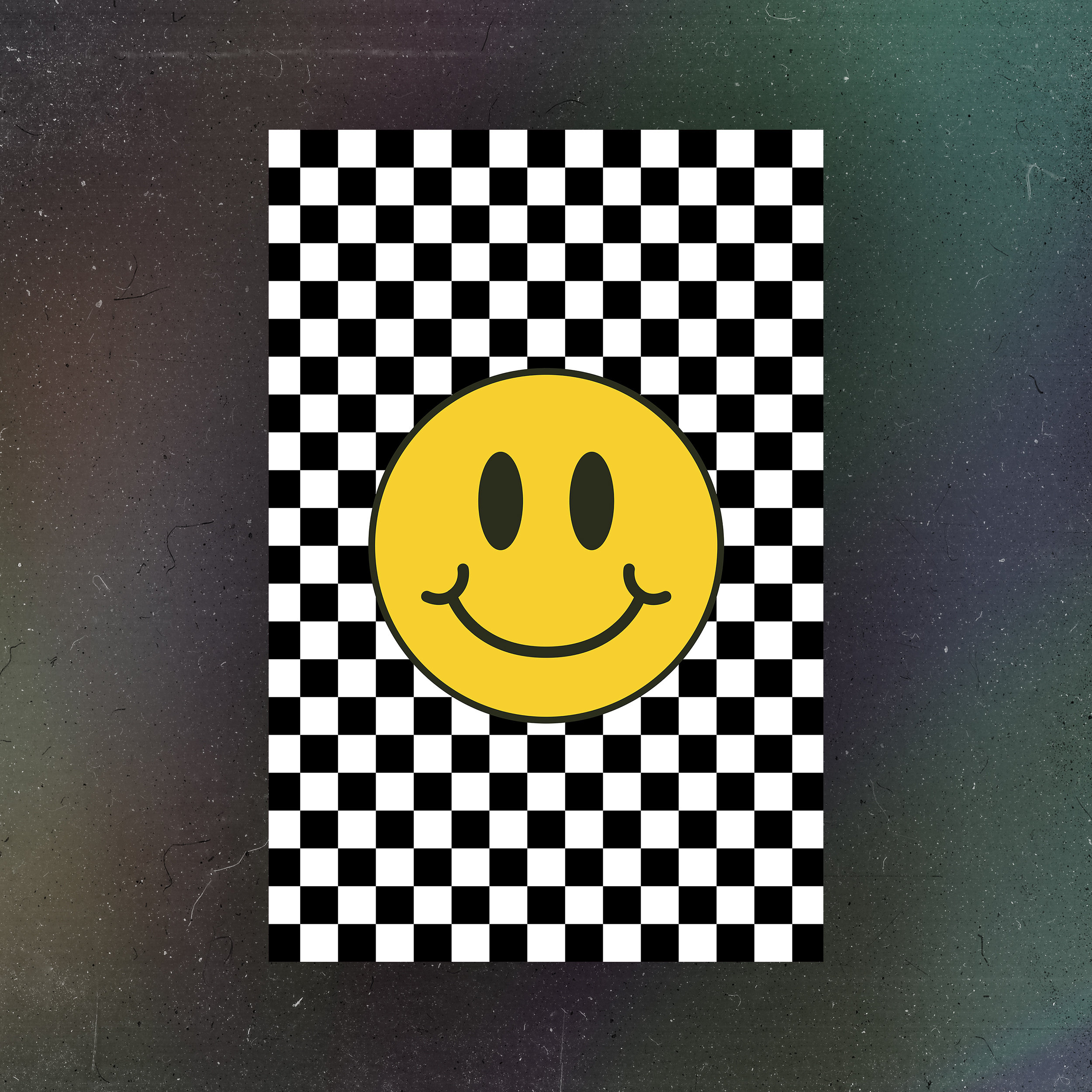 Retro Smiley Face Poster on Checkerboard Pattern Good Vibes - Etsy