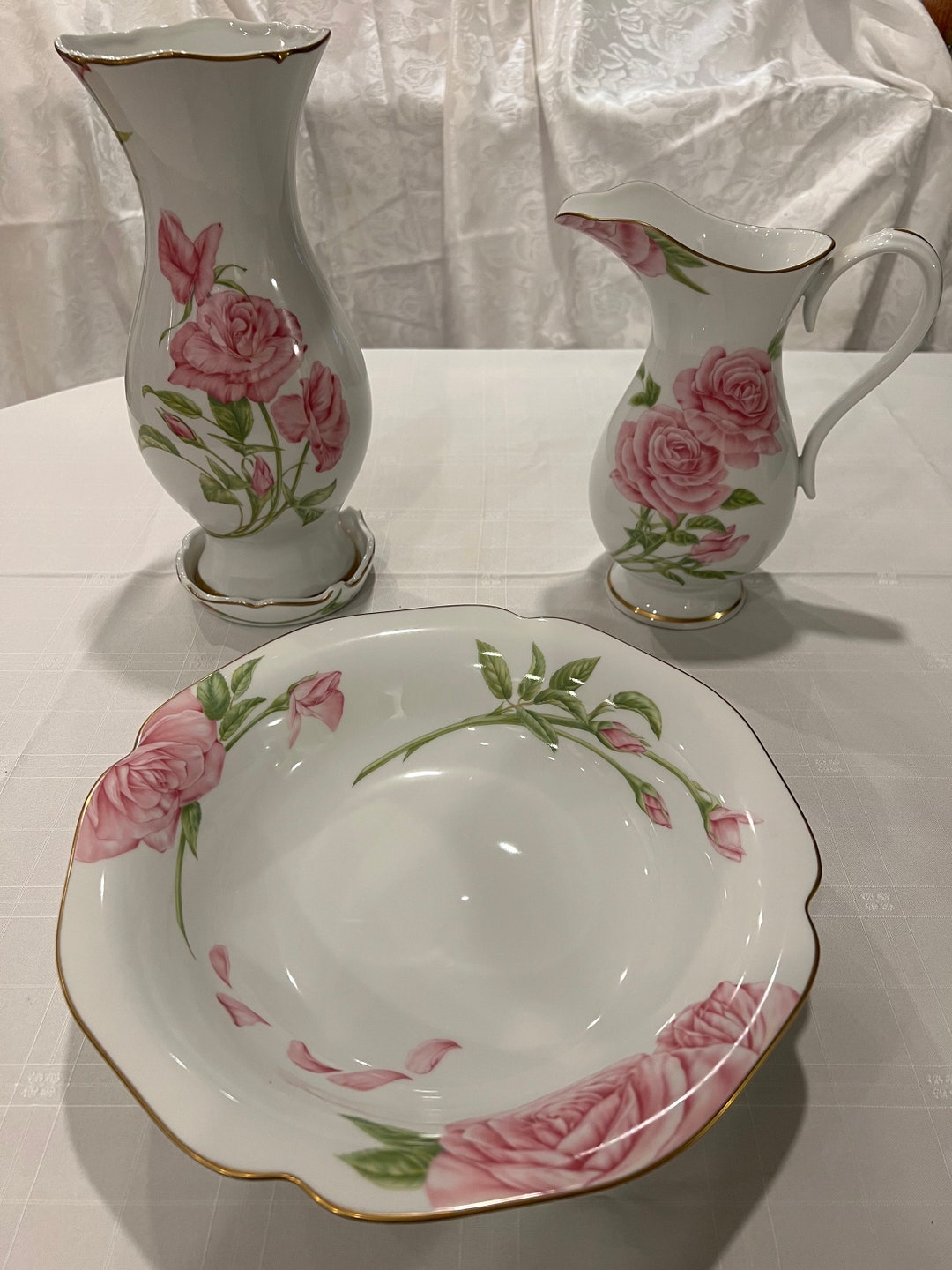 Givenchy Rose Vintage Jug Bowl Pitcher Vase Franklin Mint - Etsy