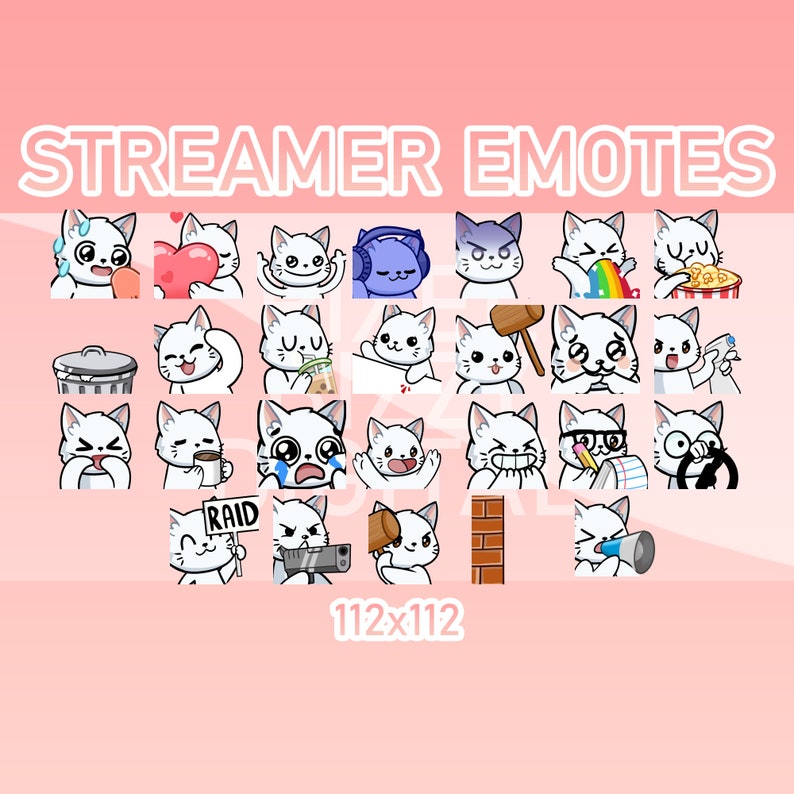 Animated Twitch, Discord and Kick Emotes - Animated White Cat Pack (set ...