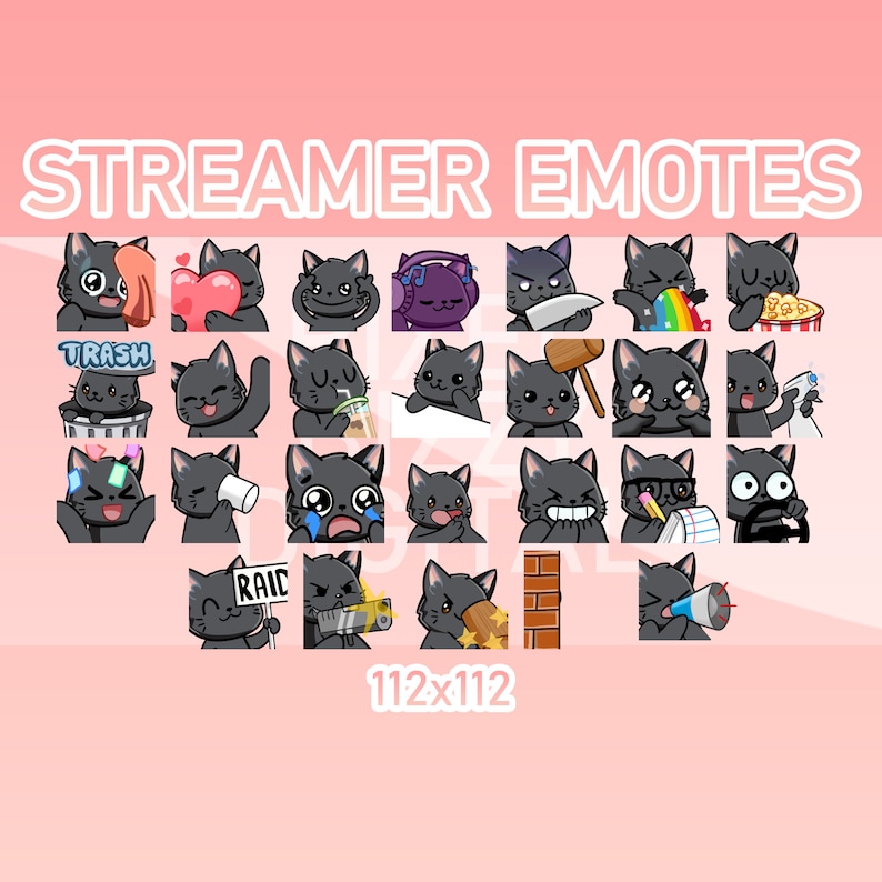Animated Twitch, Discord and Kick Emotes - Animated Black Cat Pack (set ...