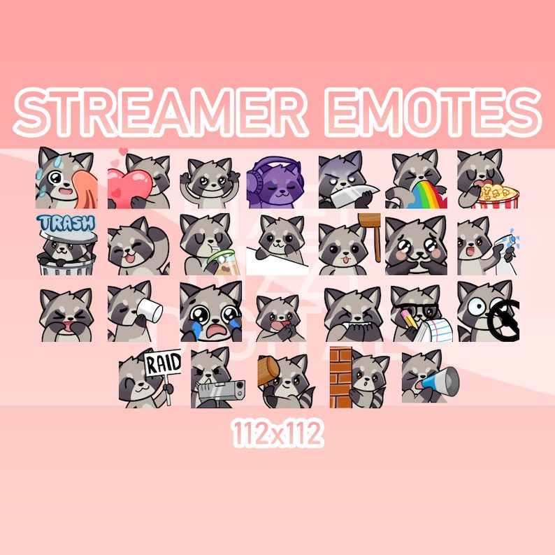 Animated Twitch, Discord and Kick Emotes - Animated Raccoon Pack (set ...