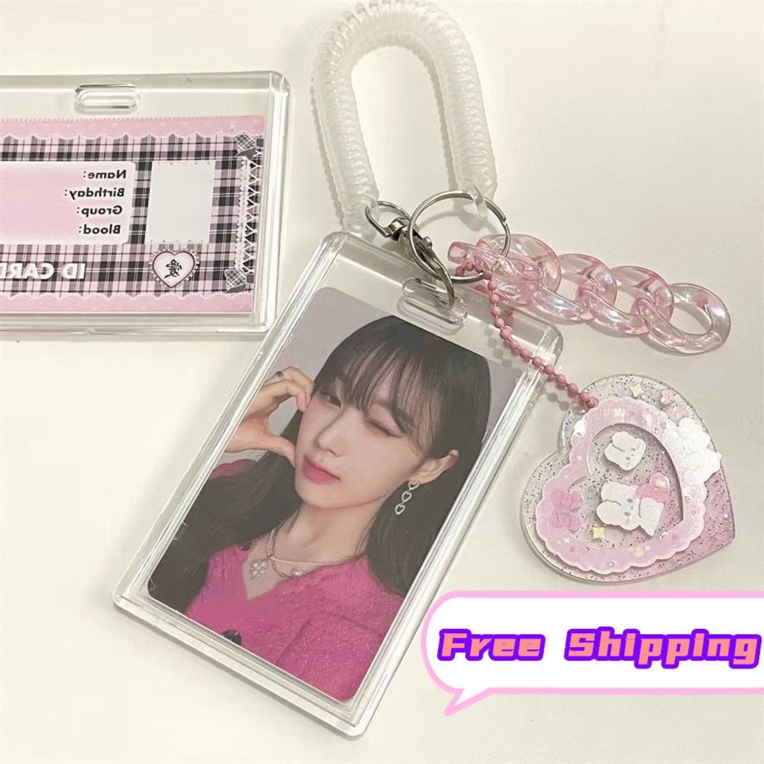 Kpop Pink Photocard Holder, Acrylic Heart Photocard Keychain ...