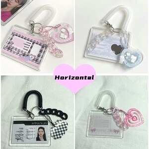 Kpop Pink Photocard Holder, Acrylic Heart Photocard Keychain ...