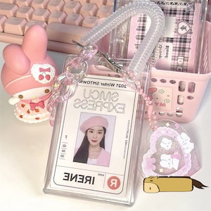 Kpop Pink Photocard Holder, Acrylic Heart Photocard Keychain ...