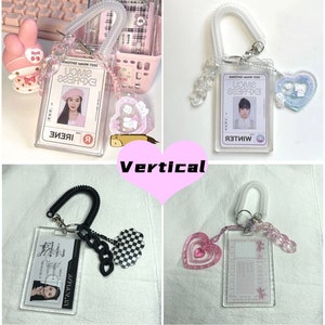 Kpop Pink Photocard Holder, Acrylic Heart Photocard Keychain ...