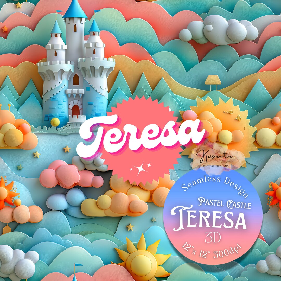 Pastel Castle Teresa 3D Seamless Design , Digital Download, Pastel ...
