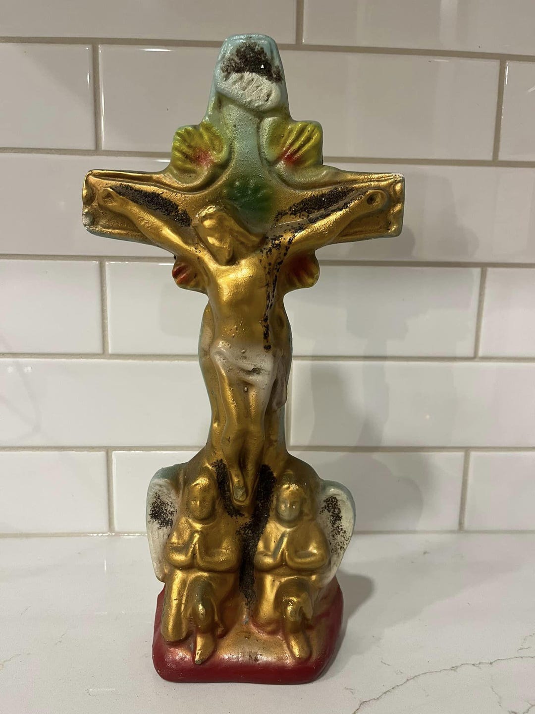 Vintage Chalk Ware Crucifix With Angels - Etsy