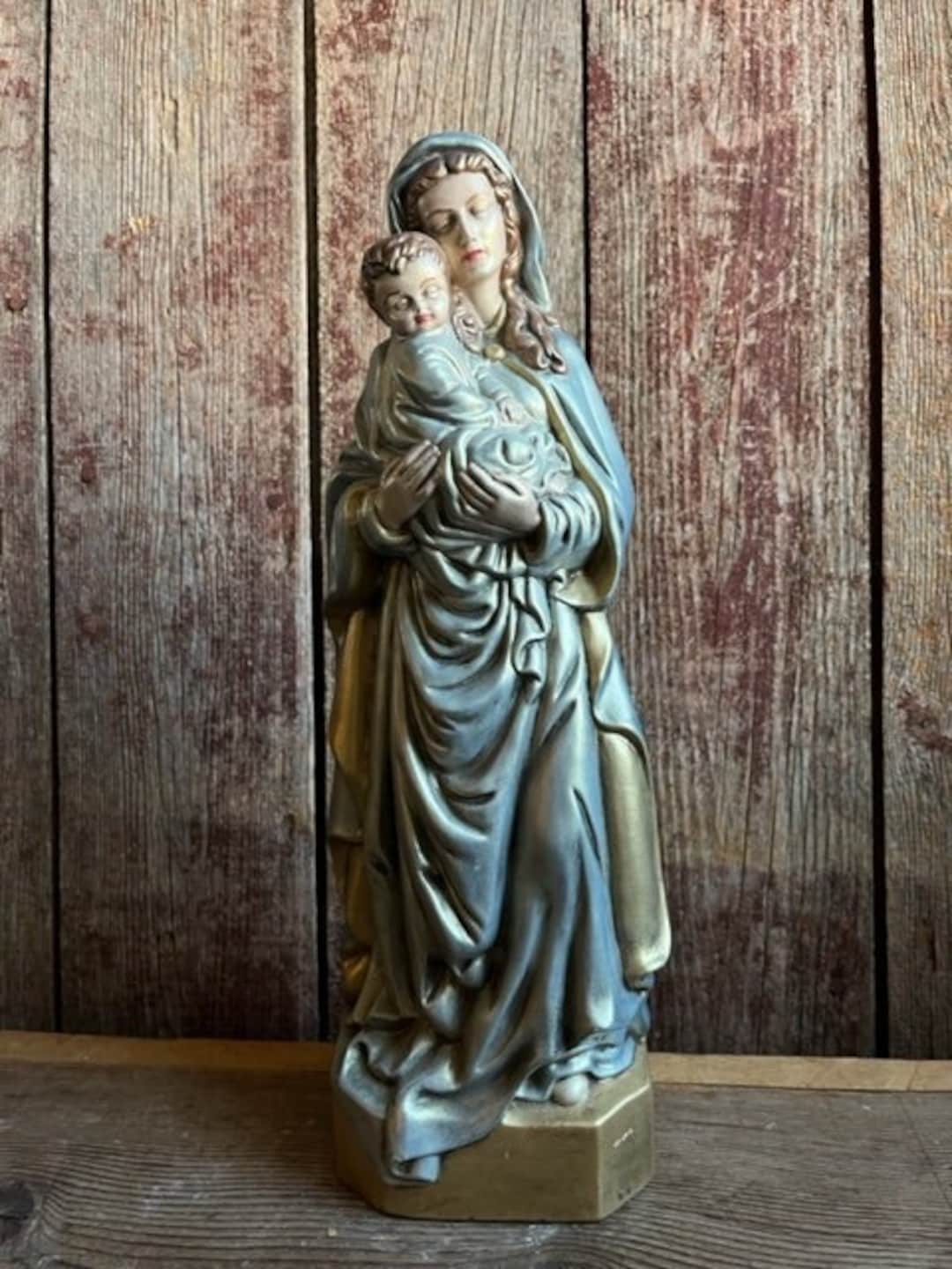 Vintage Blessed Mother and Child Statue 13.5" - Etsy