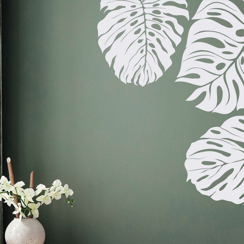 Monstera Leaves Wall Decal Tropical Leaves Wall Art Palm Etsy