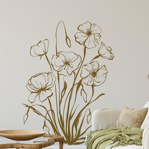 Poppy Wall Art Decal Poppy Flower Wall Sticker Floral Decals - Etsy