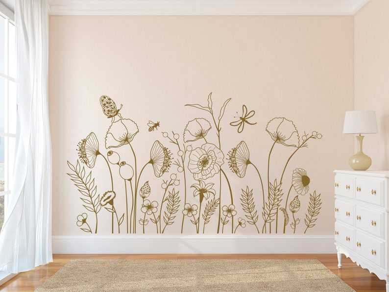 Handdrawn Flowers Wall Decal Wildflowers Garden Wall Decor - Etsy