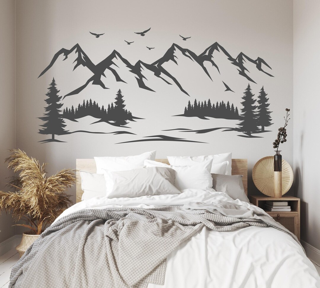Forest Mountain Landscape Wall Decal: Nature Scene Vinyl Decor ...