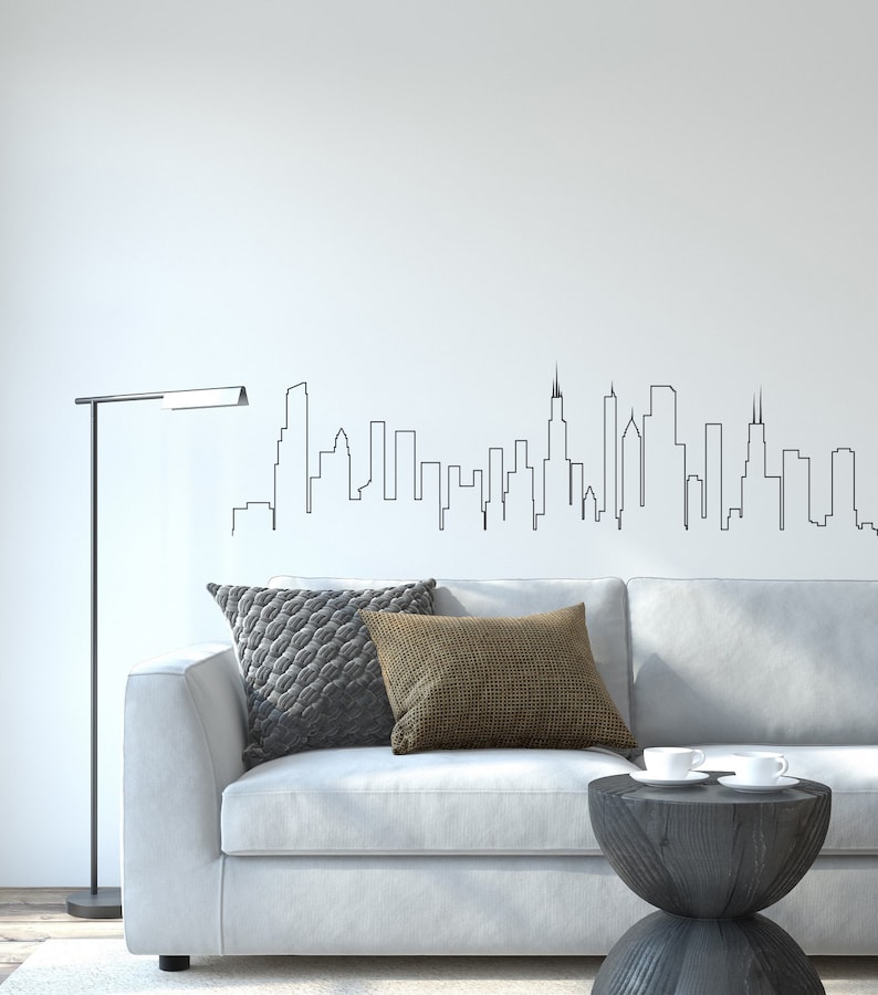 Chicago City Skyline Outline Wall Decal Chicago Cityscape - Etsy