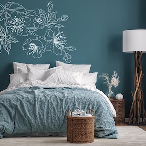 Floral Corner Wall Decal: Flower Branch Vinyl Sticker, Botanical Art ...