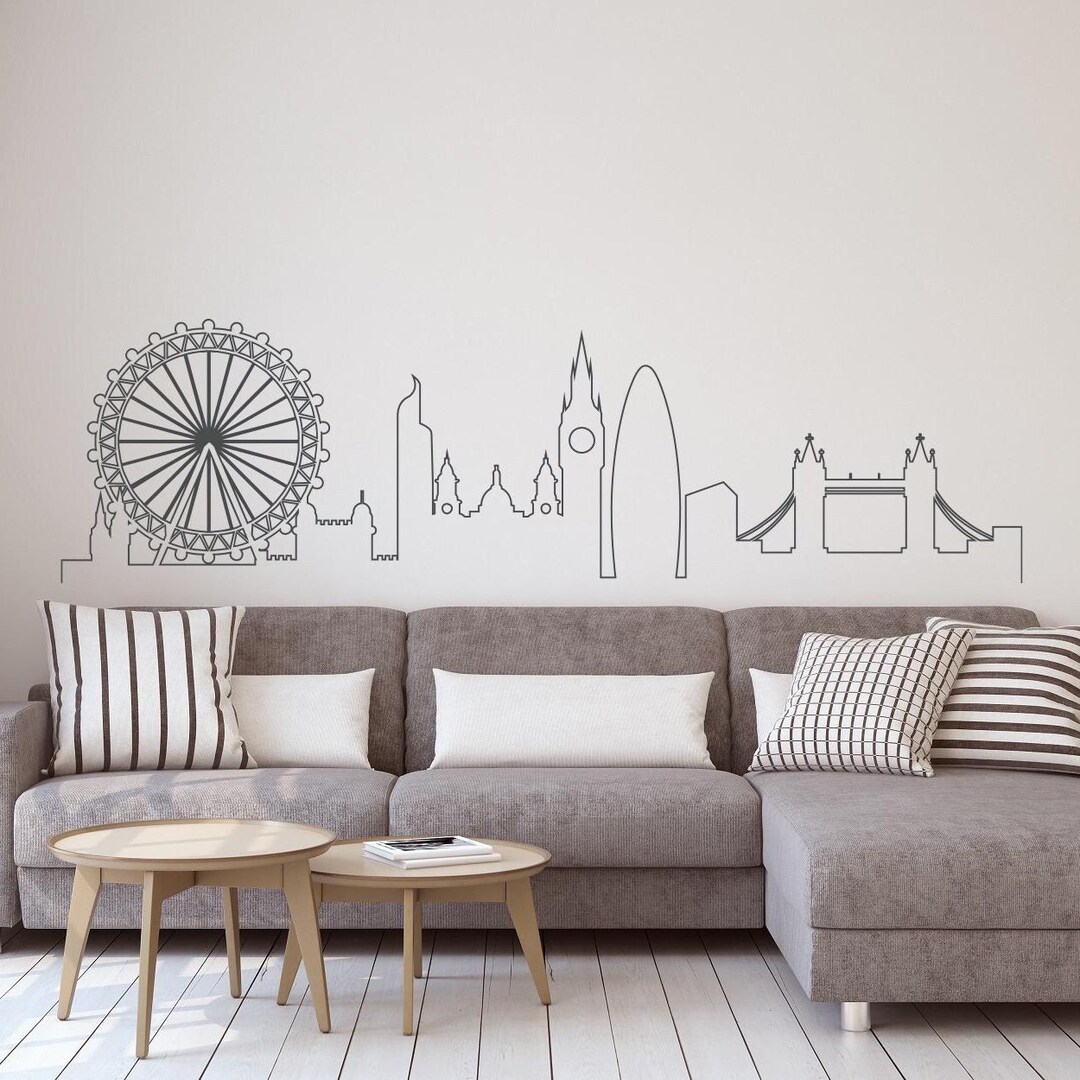 London Skyline Outline Wall Decal, London Cityscape Vinyl Sticker, Big ...