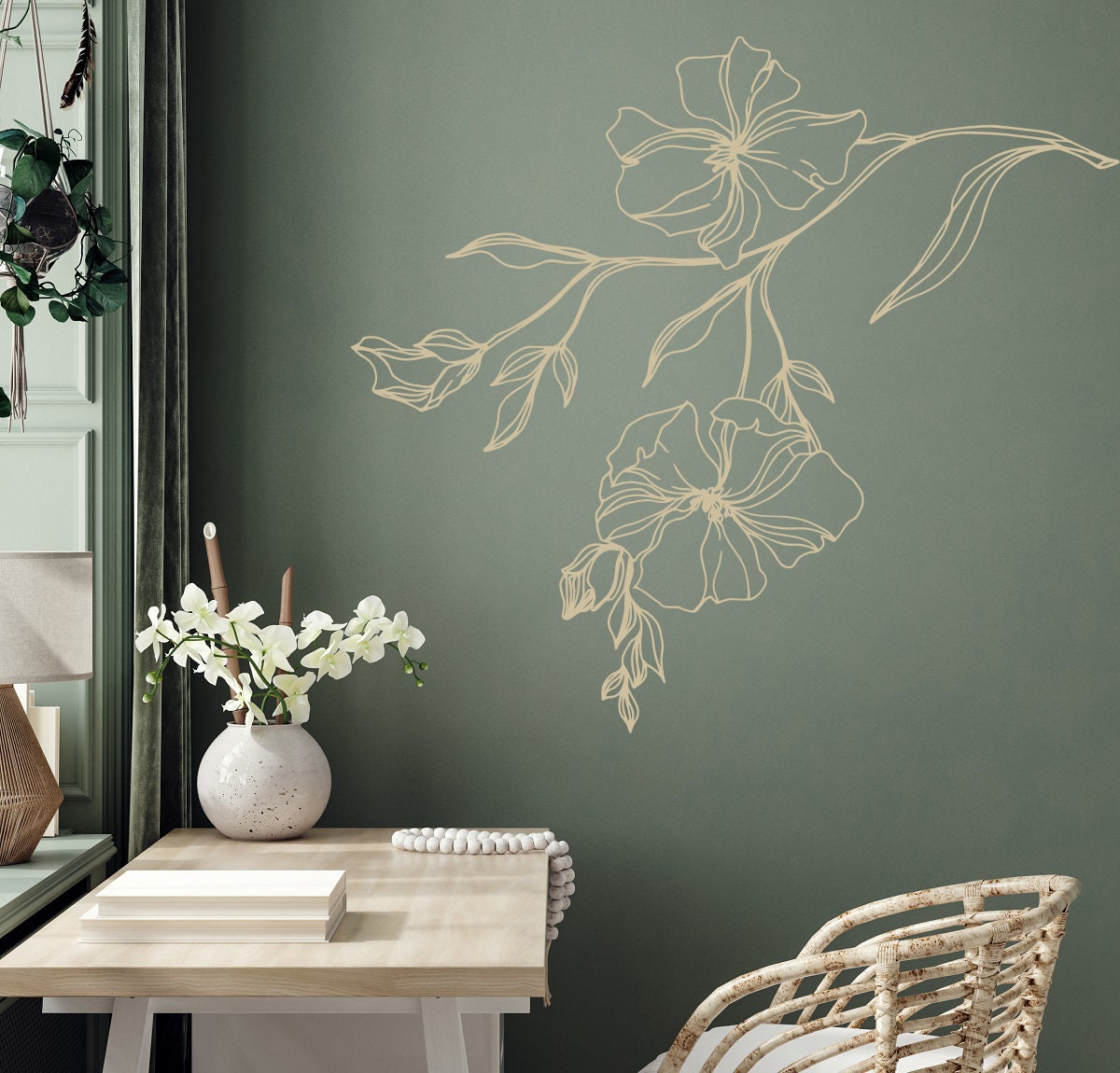 Line Art Flower Wall Decal: Wildflower Corner Vinyl Sticker, Nature ...