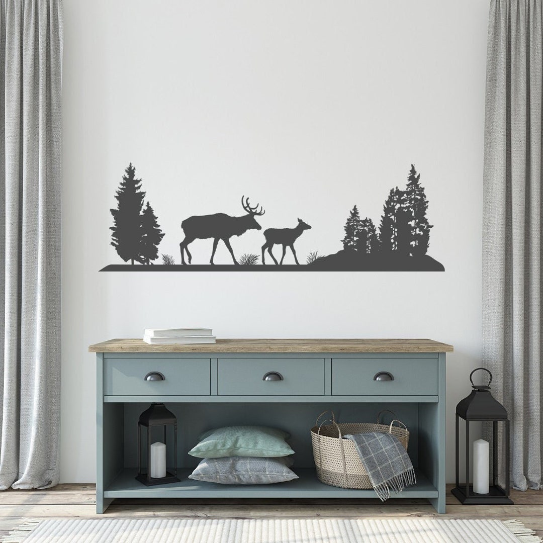 Wild Nature Wall Decal, Deer Family Decal, Forest Wall Art, Woodland ...