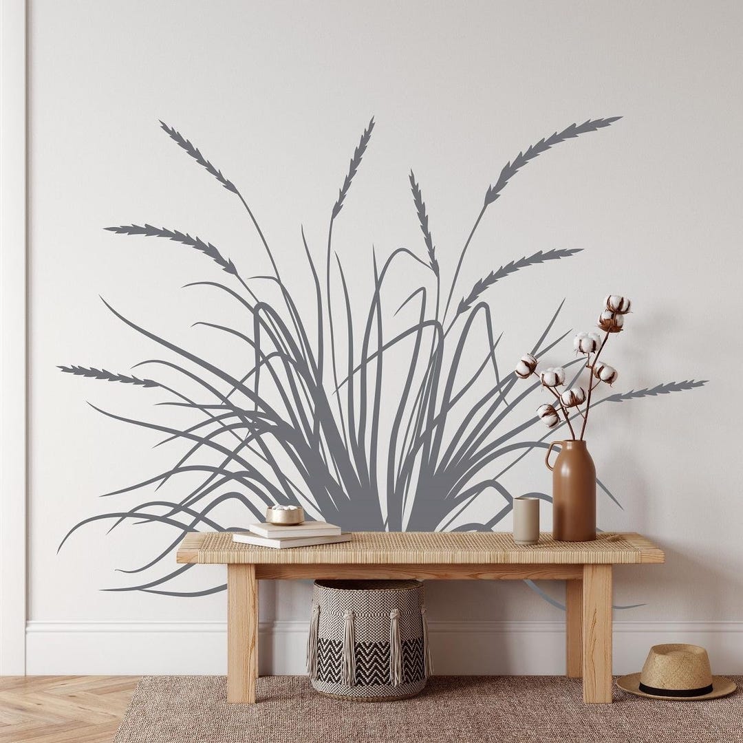 Grass Plant Wall Decal: Waterproof Vinyl Reeds Sticker, Lake House ...