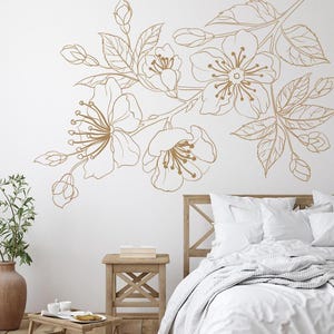 Floral Corner Wall Decal: Flower Branch Vinyl Sticker, Botanical Art ...