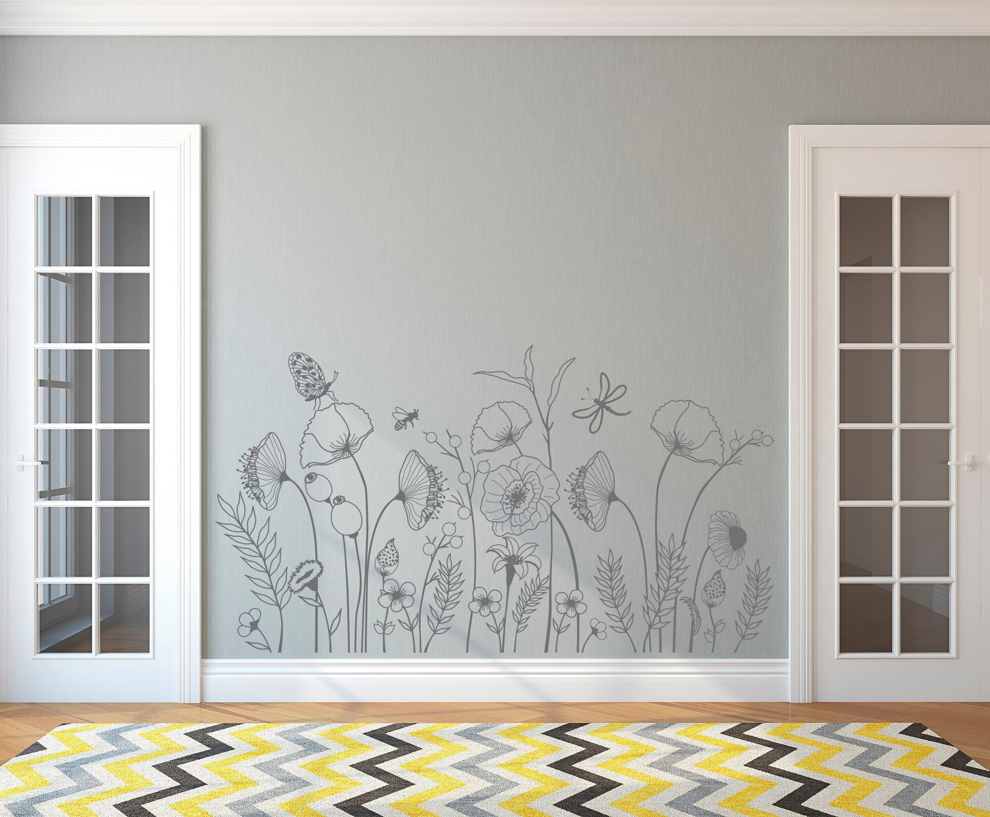 Handdrawn Flowers Wall Decal Wildflowers Garden Wall Decor - Etsy