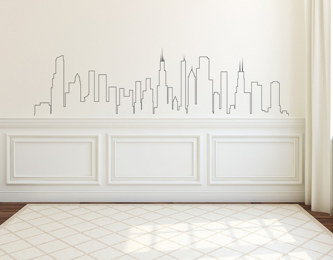 Chicago City Skyline Outline Wall Decal Chicago Cityscape - Etsy