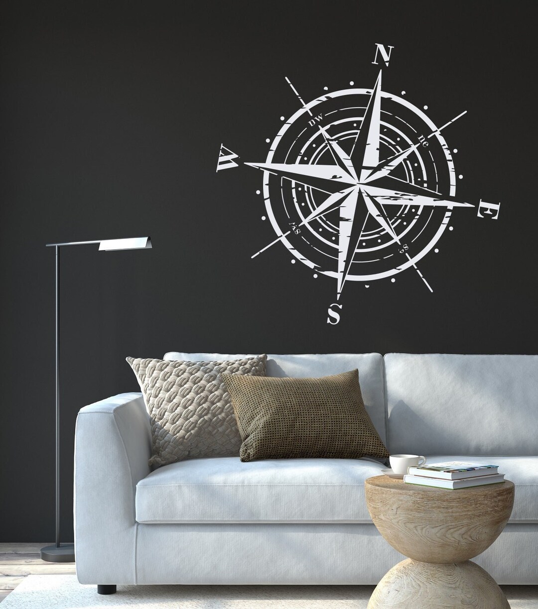 Vintage Compass Rose Wall Decal: Nautical Home Decor, Outdoor Sticker ...