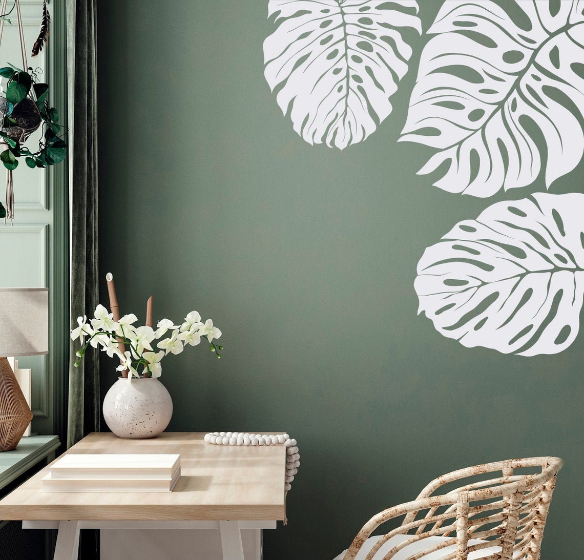 Monstera Leaf Wall Decal: Tropical Home Decor, Monstera Corner Sticker ...