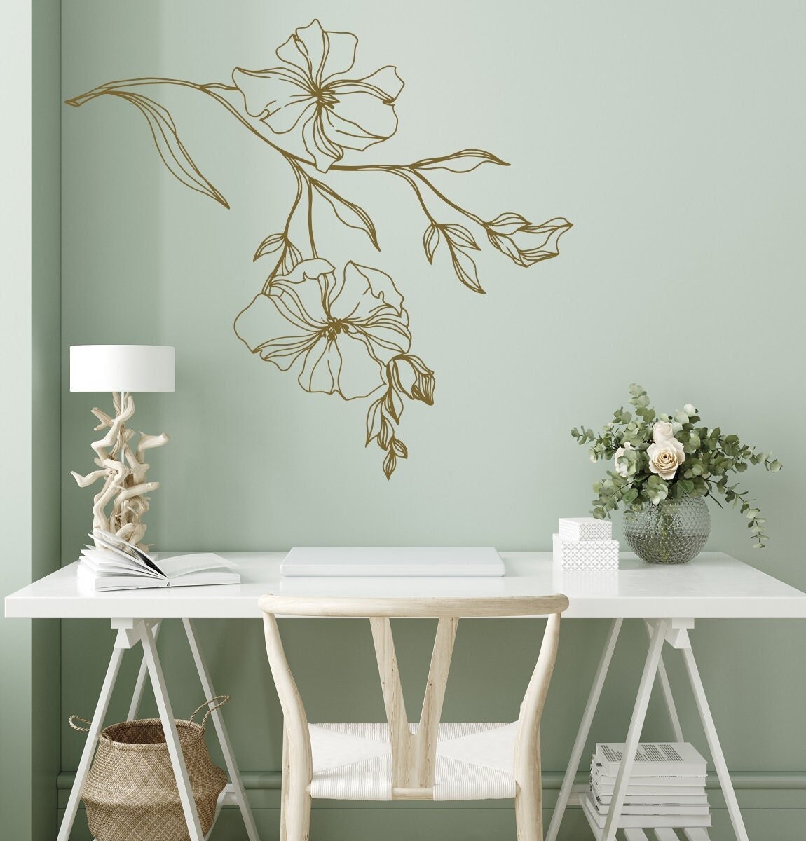 Line Art Flower Wall Decal Wildflower Corner Wall Decor - Etsy